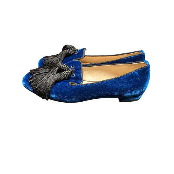 M. Gemi | Shoes | M Gemi Blue Velvet Black Tassel Flats Loafers Made In ...